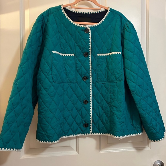 Talbots | Jackets & Coats | Teal Quilted Jacket With White Trim | Poshmark